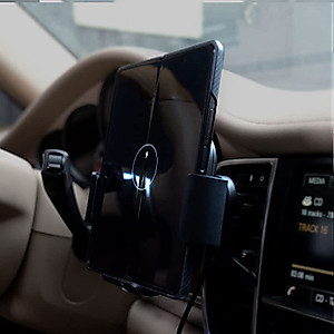 GAZE Car Wide H V2 Wireless Car Charger Compatible with Galaxy Z Fold 6, 5, 4, Dual Coil Portrait Viewing Capable Fast Charging auto Clamping car Mount