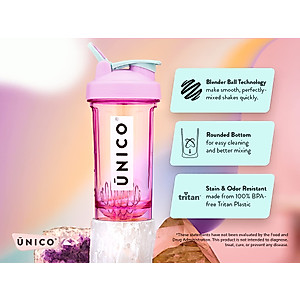 UNICO Crystal Purple Shaker Bottle - 24 oz - Extra-Durable | Leak-Proof | Tritan Plastic BPA-Free | Curved Bottom for Easy Cleaning | Cute Shaker Bottles | Protein Shaker w/Mixing Ball