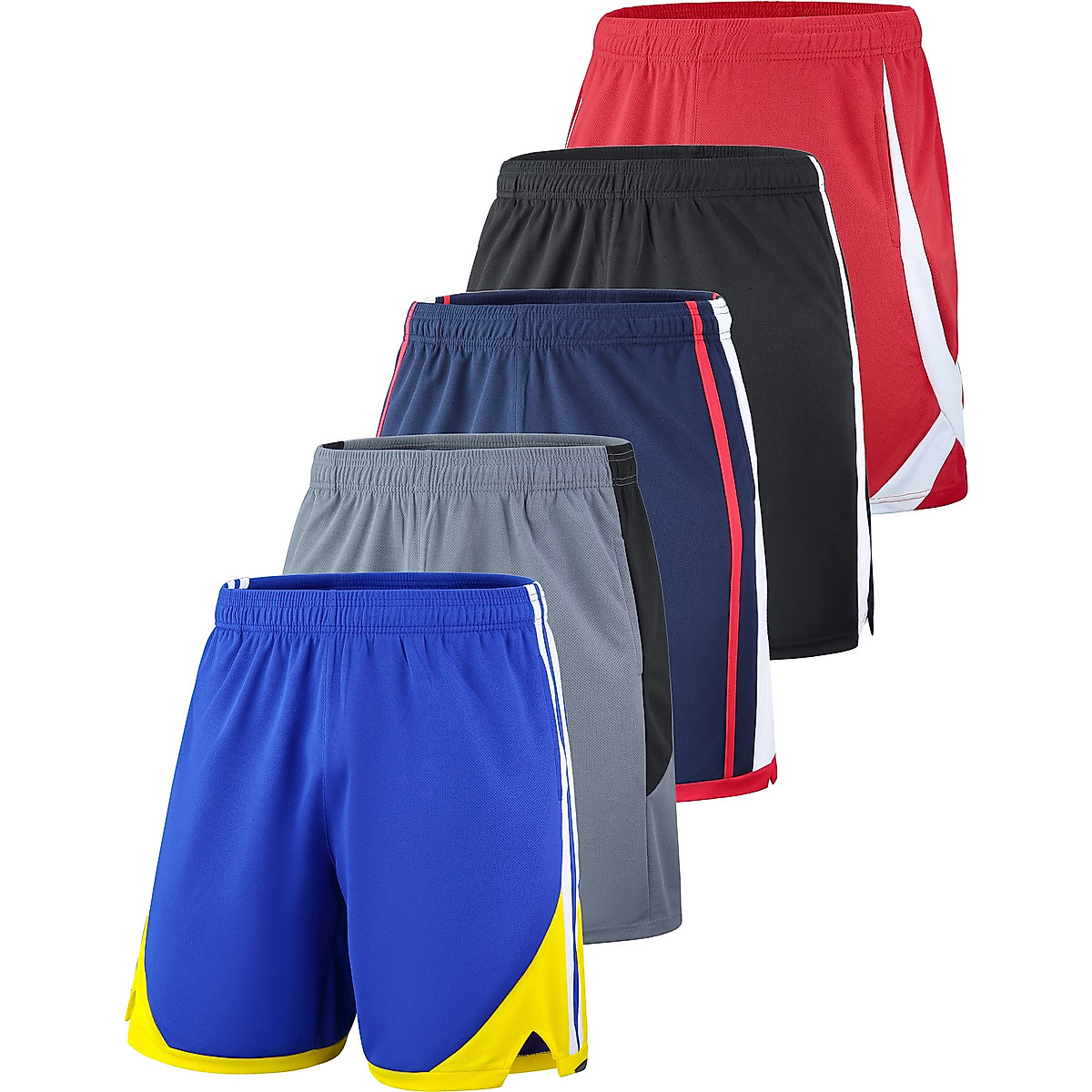 5 Pack Men's Quick Dry Athletic Shorts with Pockets Elastic Waist Activewear for Workout Gym Basketball (Set 3, XX- Large)