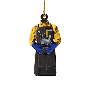 N NAMESISS Personalized Welder Ornament, Welding Apron and Mask Wooden Ornament 3.5" Hanging Ornament, Idea Gift for Dad, for Welder Lover, Home Decor, Welder Ornament, Welder Gift, Gift For Christmas