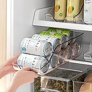 TOPZEA Set of 3 Refrigerator Organizer Bins, Clear Plastic Soda Can Organizer Wide Water Bottle Storage Bin, Fridge Drink Can Dispenser Canned Food Storage Bin for Freezer, Pantry, Cabinet