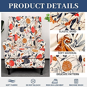 HAOYONG Wing Chair Slipcovers Printed Wingback Chair Covers 2 Pieces Wingback Armchair Slipcover Stretch Chair Slip Covers Washable Armchair Protector Cover for Living Room and Bedroom