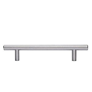 Amazon Basics Euro Bar Cabinet Handle (1/2-inch Diameter), 7.38-inch Length (5-inch Hole Center), Satin Nickel, 25-Pack