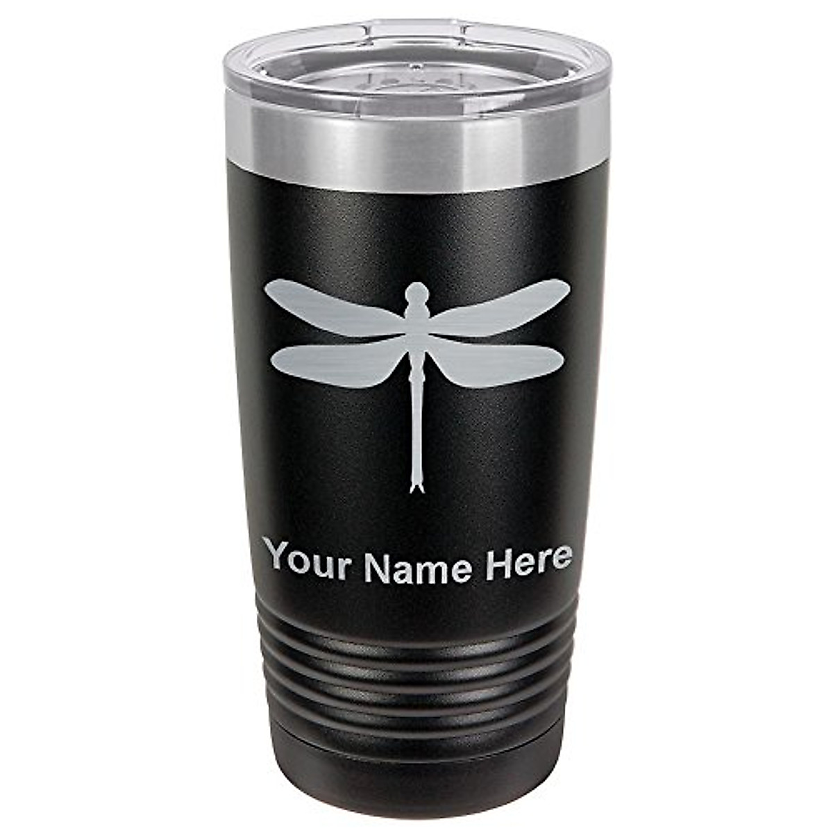LaserGram 20oz Vacuum Insulated Tumbler Mug, Dragonfly, Personalized Engraving Included (Black)