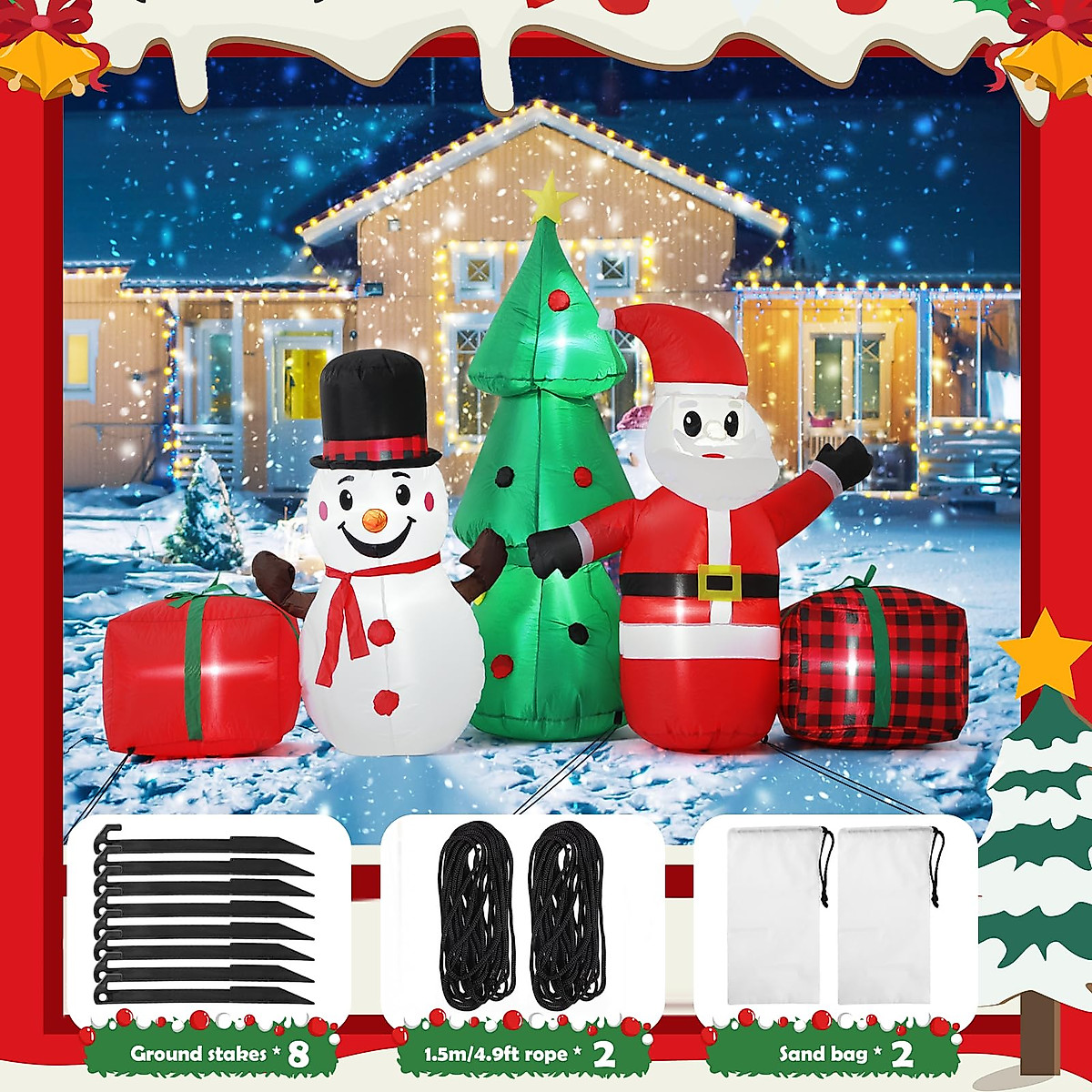 ZOOS Christmas Inflatables Outdoor Decorations 8x5FT Inflatable Christmas Yard Decorations Lighted Inflatable Christmas Tree Snowman Santa Claus Gift Box, Inflatable Outdoor Holiday Yard Decorations