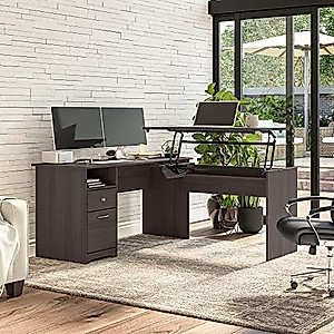 Bush Furniture L Shaped Desk with Drawers and Lift-n-Lock | Cabot Collection Sit to Stand Corner Table with Storage, 60W, Heather Gray