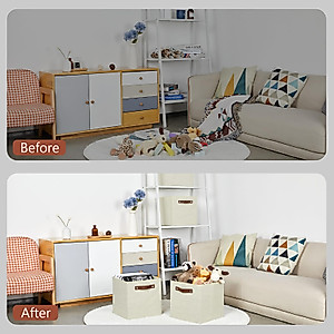 HNZIGE Fabric Storage Cubes for Organizing 6Pcs Collapsible Storage Cubes 11 Inch Cube Storage Bin With Handles, Cube Storage Bins For Cube Storage Home, Office Toy (Cream)