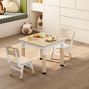 YAIWOMI Kids Table and Chair Set, Graffiti Desktop Kids Tables for Ages 3-8, Adjustable Height Toddler Table and Chair Set, 23.6''Lx23.6''W Kids Table, Toddler Table with 2 Seats, Max 300lbs