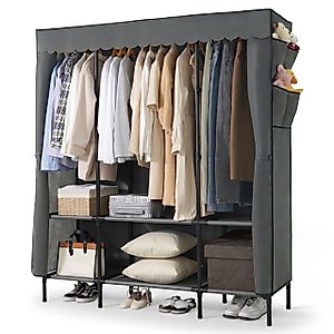 CAPHAUS 61-Inch Heavy-Duty Clothing Rack with Cover, 25MM Steel Tube Portable Closet Wardrobe, 390LB Capacity Metal Frame Clothes Organizer Rack, Covered Garment Rack for Hanging Clothes