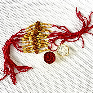 CRAFTONE Set of 12 Ganesha Design Rakhi for Brother, Designer Rakhi Set for Raksha Bandhan, Small Beads Rakhi Thread Bhaiya Bhabhi Sister Rakhi Band for Rakshabandhan with Roli Chawal