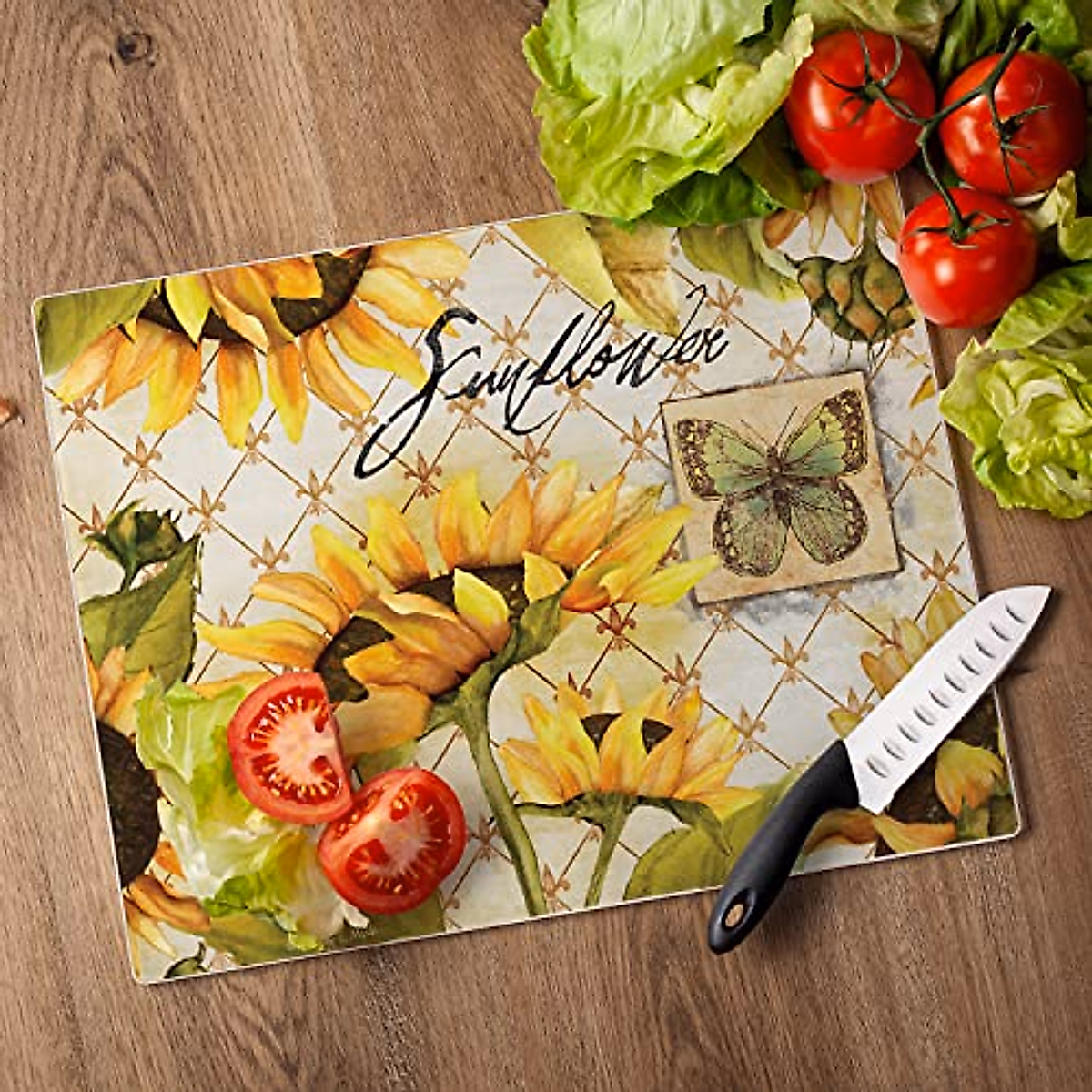 CounterArt Sunflowers in Bloom 3mm Heat Tolerant Tempered Glass Cutting Board 15” x 12” Manufactured in the USA Dishwasher Safe