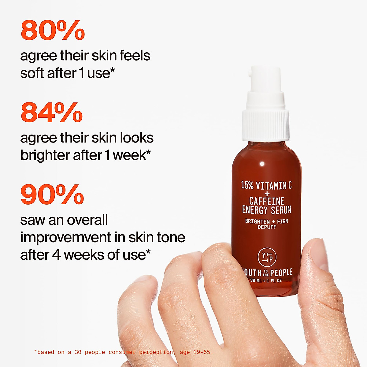 Youth To The People 15% Vitamin C + Caffeine Energy Face Serum, Full Size (1 fl oz), Reduce Puffiness, Brighten Uneven Skin Tone + Improve Texture, Treats Dark Spots + Dullness, Vegan