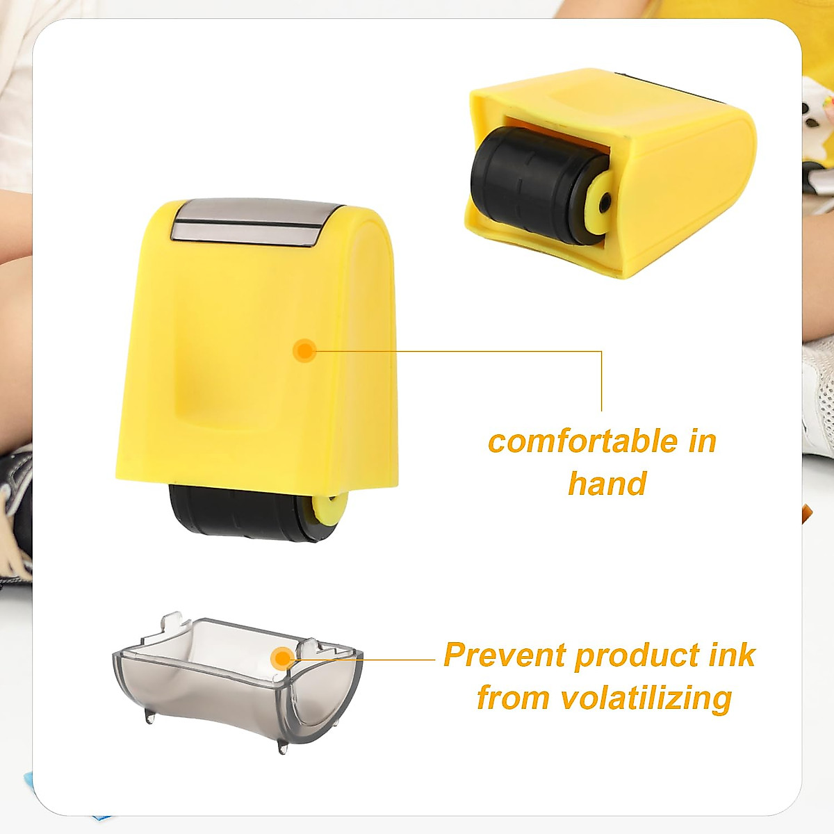 2pcs Dashed Handwriting Lines Practice Roller Stamps Self Inking Dotted Line Rolling Stamp Teacher Stamps for Students Kids Classroom Office Home Handwriting Practice (Yellow, Blue)