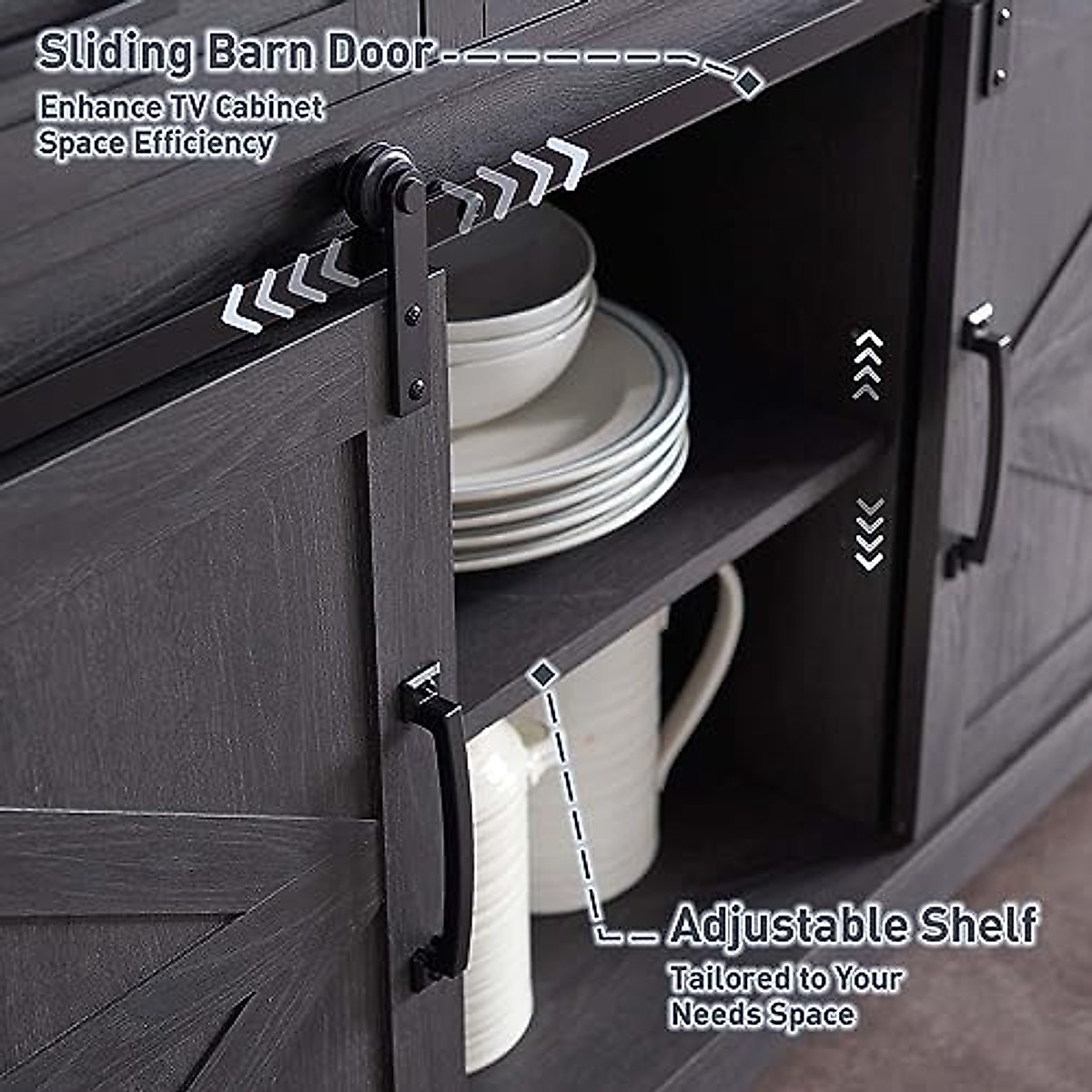 SinCiDo Bedroom TV Stand for 60 Inch TVs, Farmhouse Entertainment Center with 3 Drawers, Rustic Wood TV Console Cabinet with Sliding Barn Door for Bedroom, Living Room, Dining Room, Dark Grey