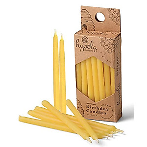 Hyoola Beeswax Birthday Candles – 24 Pack Mini Birthday Candles - All Natural 100% Unscented Pure Beeswax Candles - Handmade in The USA - Yellow