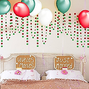 LeeSky Red & Green Circle Dots Garland -Christmas Party Decorations, Grinch Christmas Decorations, Christmas Door Banners,Let's Get Elfed Up Party Decor （ 4 Pack 40 Feet Paper ）