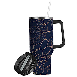 Yasala Car Tumbler with Handle Art Rose Flower Travel Mug Coffee Cup Insulated Beverage Container Mega Cup for Hot Cold Drinking Thermos Water Bottle Cupholder Friendly 40 oz