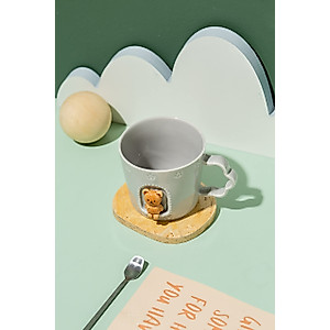 DIHOclub Bear Ceramic Cup Window Animals Mug Cute Cartoon Handmade Figurine Mugs,Holiday and Birthday Gift for Daughter,Son,Kids,9 OZ (Grey)