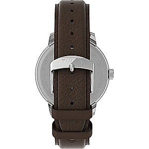 Timex Men's Easy Reader Bold 43mm Watch – Silver-Tone Case Cream Dial with Brown Leather Strap