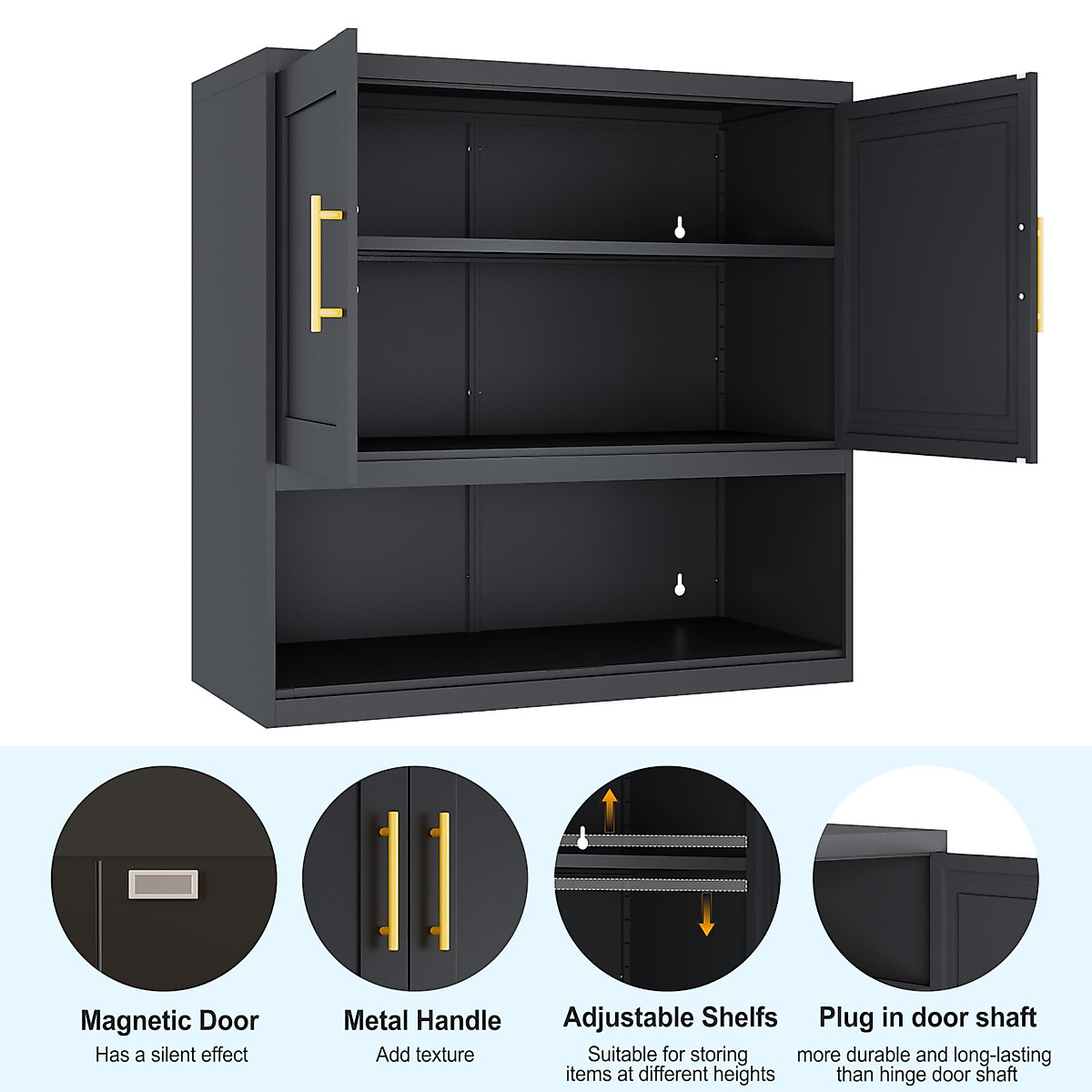 erosoei Metal Bathroom Cabinet Wall Mounted，Hanging Cabinet with 2Door and Adjustable Shelves，Over The Toilet Storage Medicine Cabinets for Bathroom，Laundry Room，Kitchen