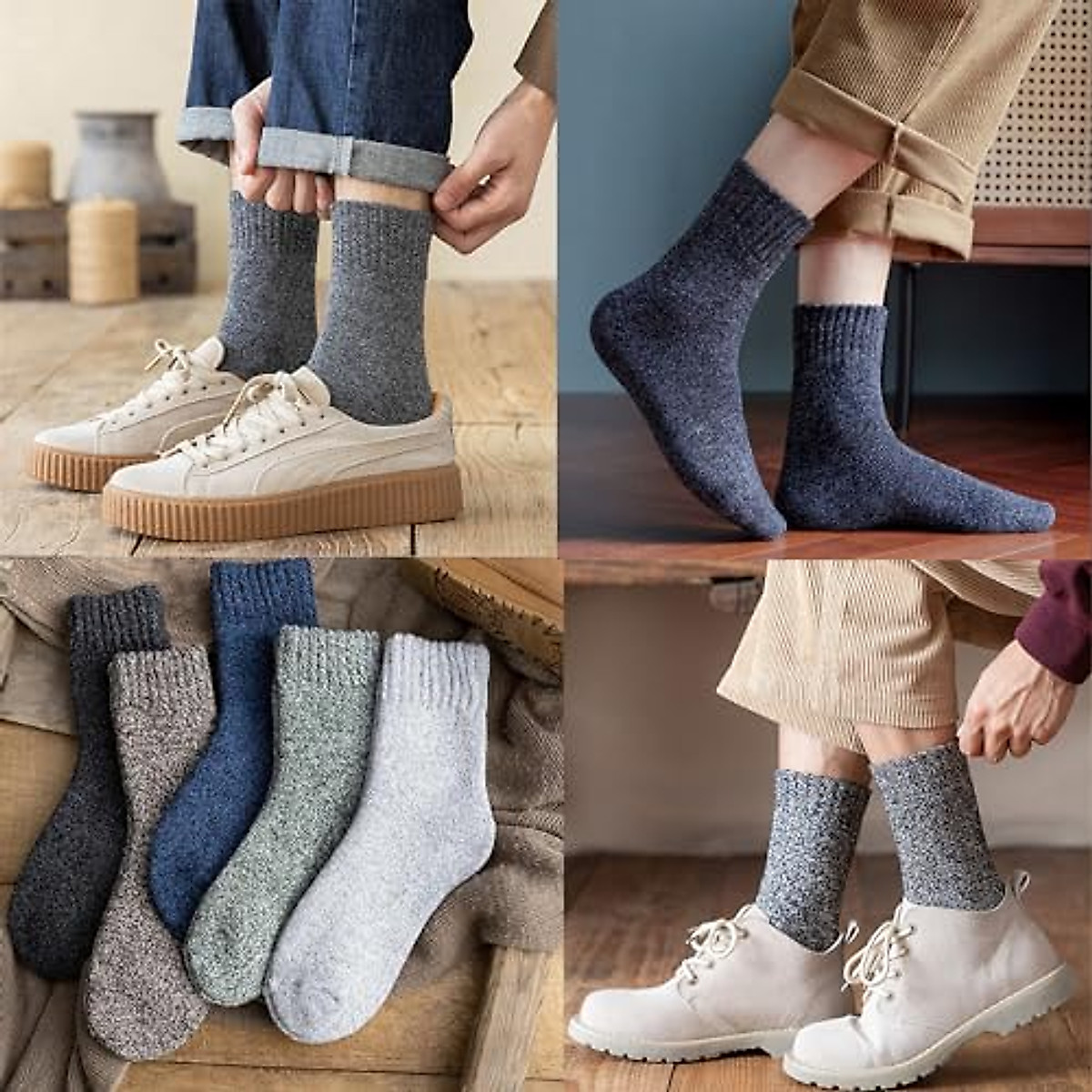 VoJoPi Wool Socks for Women Warm Winter Thick Cozy Fuzzy Crew Soft Socks Boot Socks Thermal Gifts for Women 5 Pairs