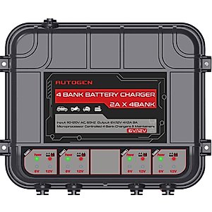 AUTOGEN 4-Bank Marine Battery Charger, 8-Amp (2-Amp Per Bank) Smart Battery Trickle Charger Maintainer, 6V & 12V Onboard Battery Charger and Battery Maintainer