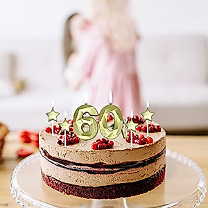 60th Birthday Candles for Cake - Number 60 & 6 & 0 Birthday Candles and Glitter Star Birthday Candles 2 Inch 3D Diamond Shape Number Candles for Birthday Party Anniversary Kids Adults(Gold)