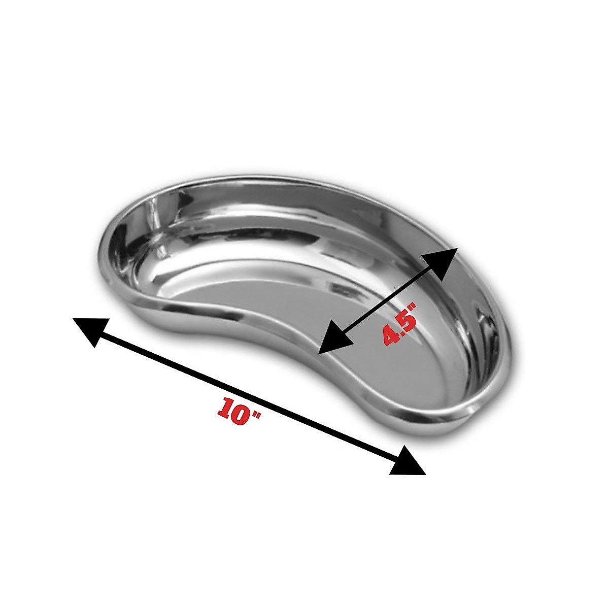 Bosky Stainless Steel Large Kidney Tray 10" inch Basin Finest Emesis Bowl SS 304 Round Edges Surgical Utility 600 cc