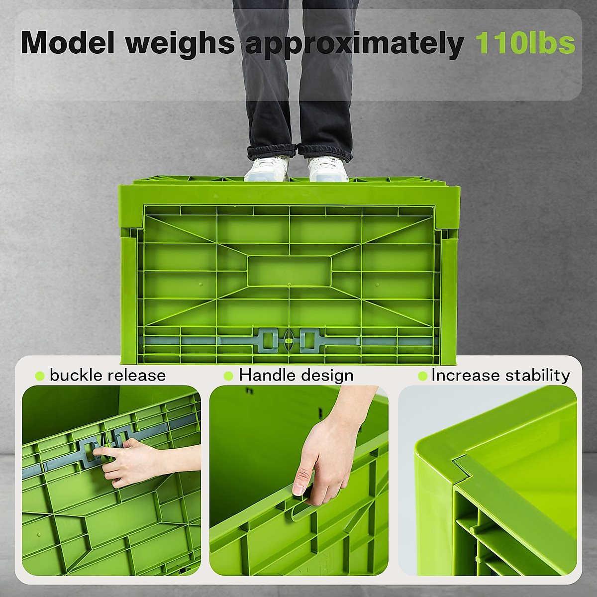 LivLab Mker 50 Gallon / 200L Collapsible Storage Bins - 31.4" L x 23.6" W x 16.9" H, Extra Large Foldable Crate for Storage, Stackable Plastic Container Box for Organizing Home, Office, Green