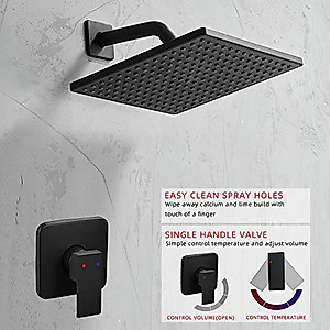 Heable Shower Faucet Set Matte Black, Bathroom Rainfall Shower System with Stainless Steel Shower Head Rain Shower Set, Single Function Shower Trim Kit with Rough-in Valve