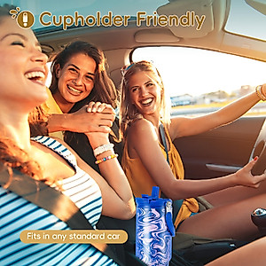 VUSIGN 30 oz Tumbler with Handle and Flip Straw, Stainless Steel Vacuum Insulated Water Bottle Travel Mug Thermal Cup for Home, Office, Car, Outdoors, Sports, Pool Swirl