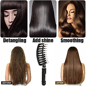 Boar Bristle Detangler Vent Brush Curved Vented Paddle Brush for Blow Drying, Anti-frizz Detangling Brush Styling Hairbrush Comb for Curly Fine Wavy Natural Tangled Hair, Wet or Dry Use