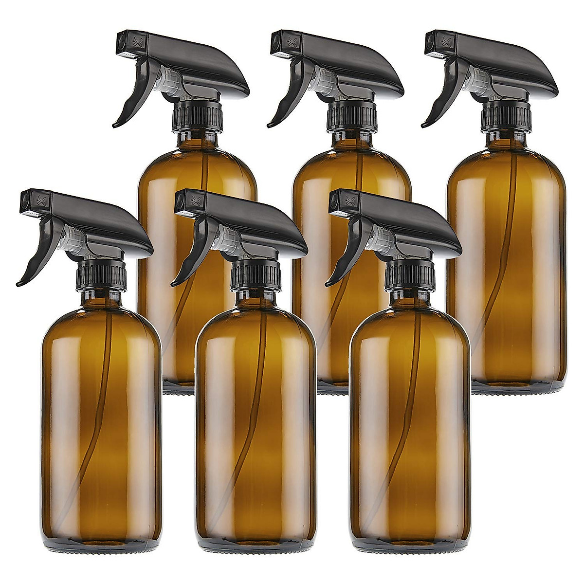 Nisorpa 16oz Amber Glass Spray Bottles 6 Pack Refillable Essential Oils Container with Mist and Stream Settings for Aromatherapy Cleaning Products