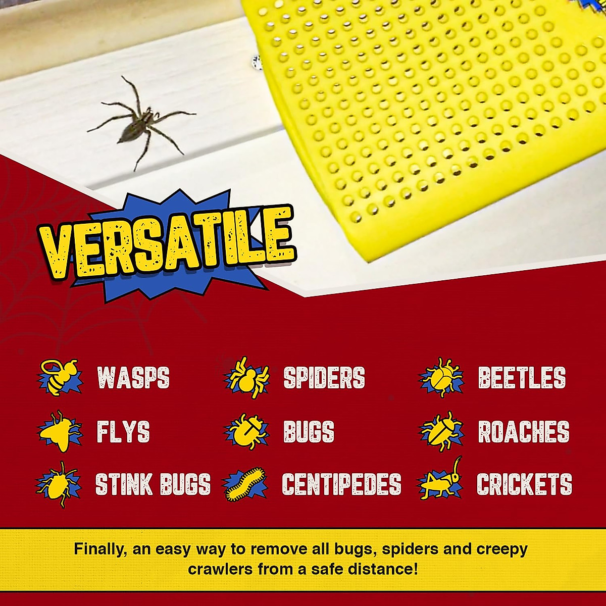 Swat-N-Scoop, Heavy Duty Fly Swatter and Spider Catcher and Release. Insect Fly Catchers for Inside Home. House Fly Swatter or Humane Bug Catcher with Built in Insect Scoop. (3pk, Yellow)