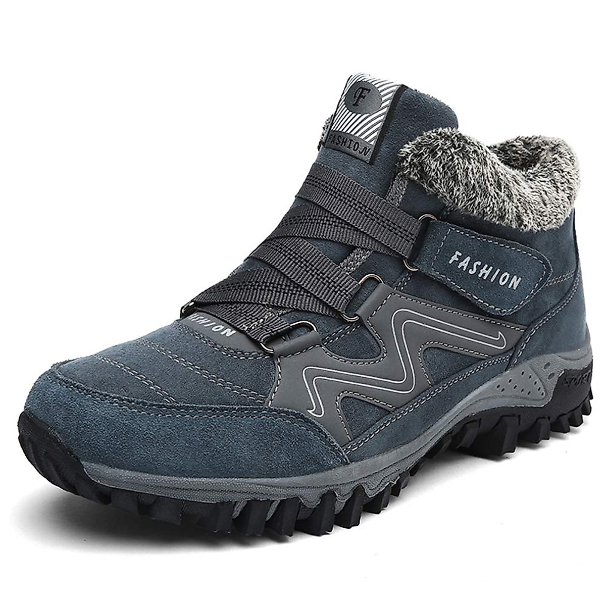 VARSKARC Man's Winter Thermal Velvet Velcro Buckle Trendy Joker Hiking Sneakers