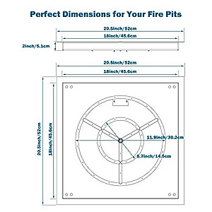 Uniflasy 18 Inch Square Drop-in Fire Pit Pan with 12" Round Burner Ring, 165k BTU Stainless Steel Fire Pit Pan with Spark Ignition and Propane Hose Kit for Indoor or Outdoor Fire Table/Fire Pit