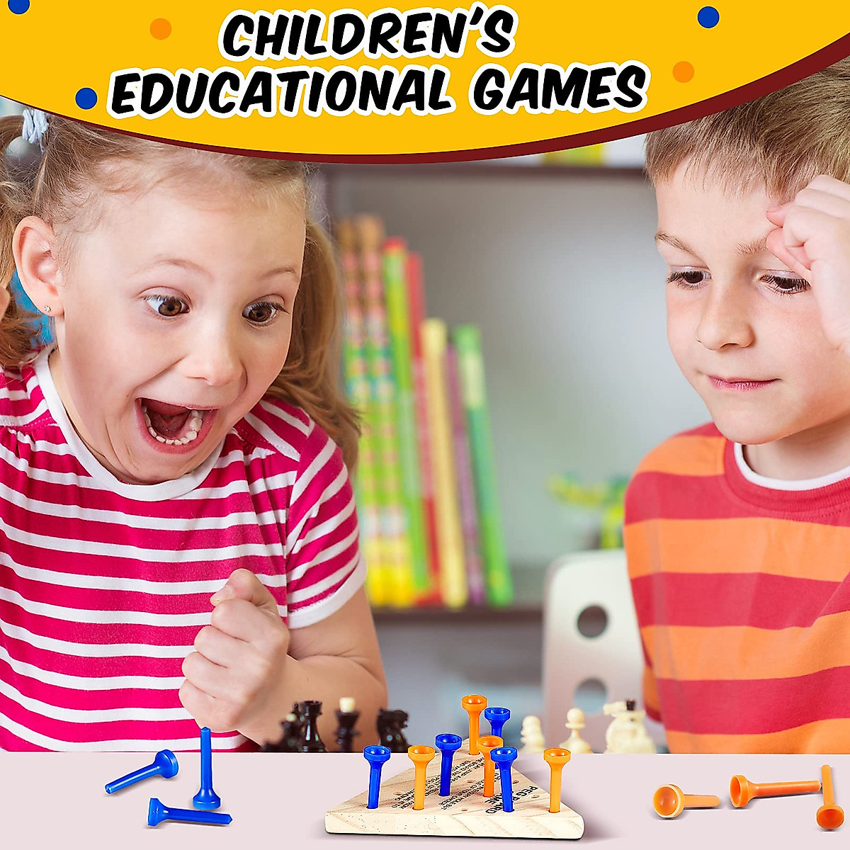 6 Packs Wooden Triangle Peg Games Triangle Wooden Board Game Family Board Game Wooden Strategy Toy Travel Games for Teens People Funny Learning Puzzles