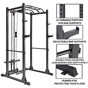 fissfire Power Cage with LAT Pulldown Home Gym 1200lbs Workout Equipment LAT Pulldown Pulley System Attachment