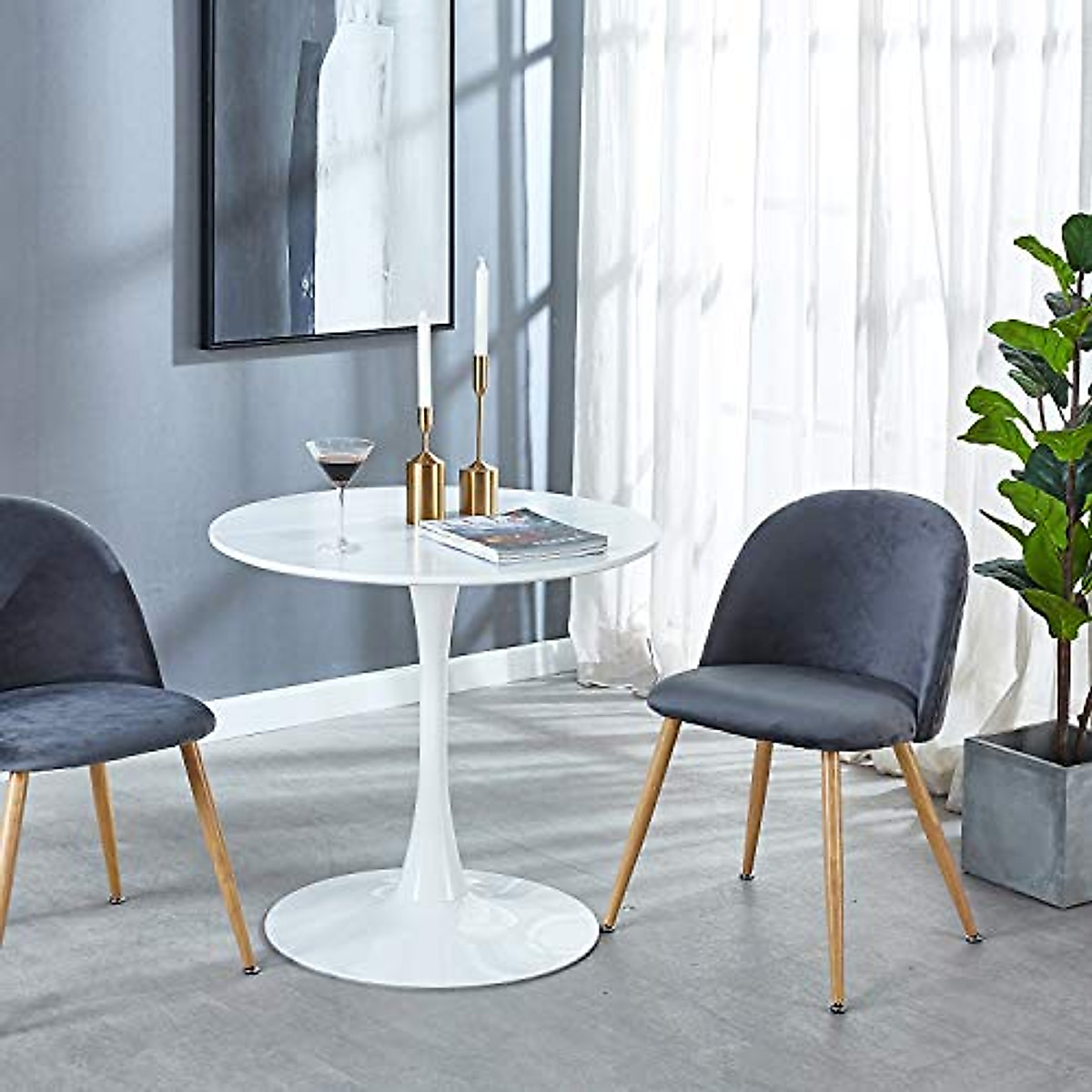 OTFPLUS White Round Dining Table, Modern Tulip Dining Room Table for 2-4 People, Circle Coffee Table Small Minimalist Kitchen Furniture, MDF Top, Metal Pedestal Base, 31.5 W, 28.7 H