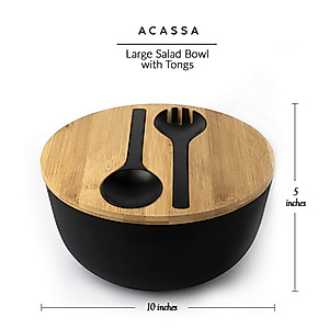 ACASSA Salad Bowl with Servers, Salad Bowl Large, 9.8", 4 Small Serving Bowls, Salad Bowl with Tongs, Salad Mixing Bowl with Lid, Bamboo Fiber, Wooden Salad Bowl Set, Lightweight, Dishwasher Safe