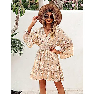 Jollycode Summer Spring Dresses for Women 2023 Casual Boho Floral A-Line Mini Dress Flowy Chiffon Short Dress