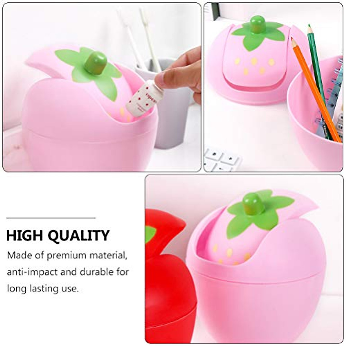 Mini Desktop Trash Can Plastic Strawberry Swing Lid Countertop Trash Bin Tiny Waste Bin Makeup Pad Garbage Holder for Coffee Table Kitchen(Pink) Rubbish bin Trash bin Small Trash bin