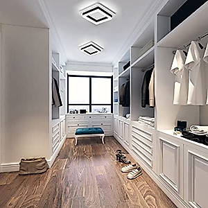 CANEOE Square Modern Led Ceiling Light Fixture, 24W Black Flush Mount Hallway Ceiling Light Small Close to Ceiling Lamp for Living Room Bedroom Kitchen Balcony Cloakroom (Cool White, 6000K)