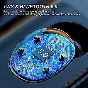 Wireless Earbuds with Immersive Sound True 5.0 Bluetooth in-Ear Headphones with 2000mAh Charging Case Easy-Pairing Stereo Calls/Touch Control/Built-in Microphones/IPX7 Sweatproof/Deep Bass for Sports