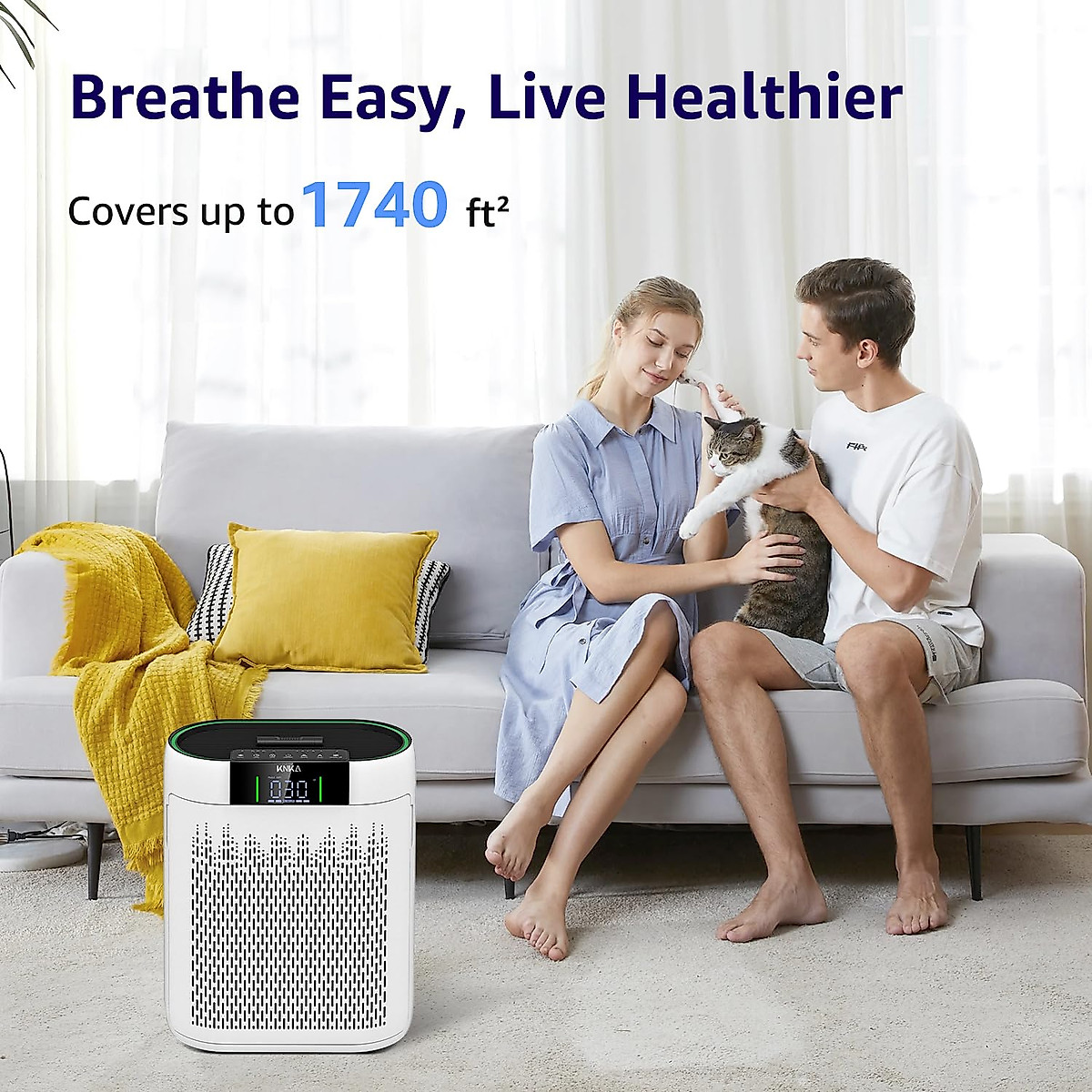 Air Purifiers for Home Large Room Bedroom up to 1740 Ft², Hepa Air Purifier with Air Quality Monitor, Smart WiFi, TRUE HEPA, Sleep Mode, Air Cleaner for Pets, Dust, Odor, Smoke, Pollen, AP2000WF