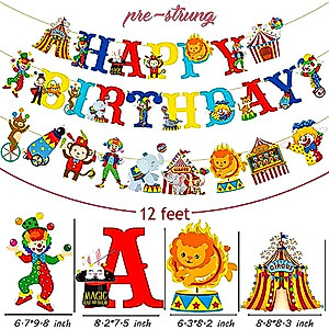 Circus Happy Birthday Banner Carnival Party Banners Circus Birthday Party Decorations 3Pcs Circus Theme Hanging Cutouts Banner for Carnival Baby Shower Supplies