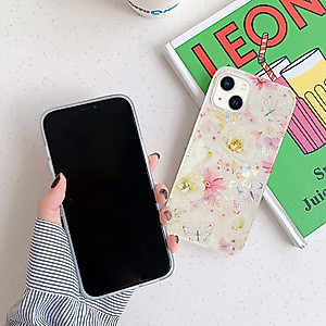 J.west iPhone 13 Case 6.1 inch,Luxury Sparkle Glitter Translucent Soft Clear Colorful Opal Pearly Thinfoil Design Shiny Floral Print Silicone Cover for Women Girls Slim TPU Protective Phone Case