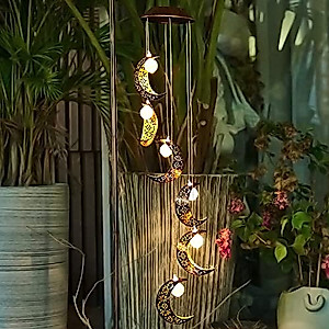 Tryme Solar Moon Wind Chimes Outdoor Solar Lights Windchimes Waterproof Hanging Decorations Gifts for Garden Patio Birthday Thanksgiving Home Party