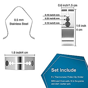 6 Pieces Universal A Style Meat Thermometer Probe Clip Holder Grill Thermometer Clip Holders for BBQ Oven Grill Ambient Thermometer Temperature Reading