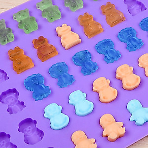 Silicone Candy Gummy Bear Molds - Chocolate Molds Including Bears, Frogs, Lions, Monkeys, Penguins Gummie Molds Premium Silicone BPA Free, Pack of 4 with 2 Droppers